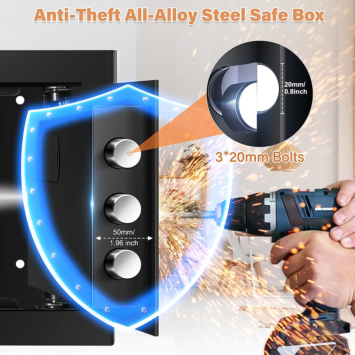 1.0 Cub Personal Safe for Home Use, Fireproof Combination Safe with Silent Mode Keypad and Spare Keys, Fire Proof Safe Box for Firearm Cash Jewelry Medicine Documents