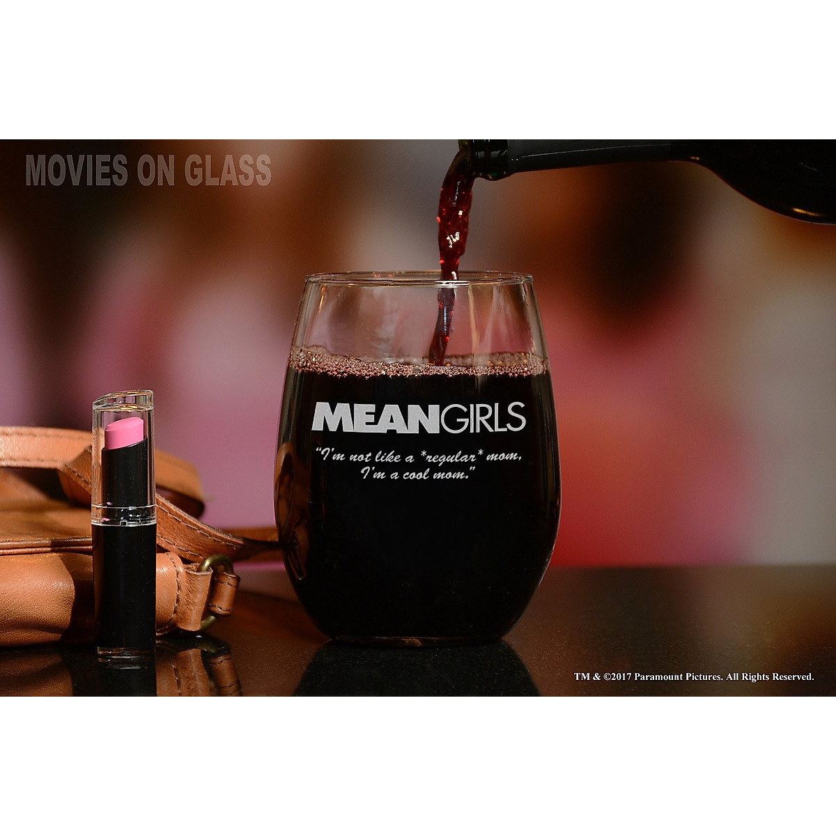 Mean Girls Etched Stemless Wine Glass - w/Quote "I'm Not Like a Regular Mom, I'm a Cool Mom" - Premium Quality Licensed, Handcrafted Glassware 15oz - Collectible Gift Item for Mom