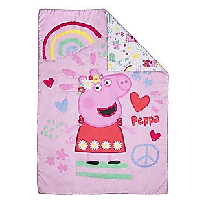Peppa Pig Be Nice & Kind 4 Piece Toddler Bedding Set - Includes Comforter, Sheet Set - Fitted and Top Sheet + Reversible Pillow Case for Girls Bed, Pink