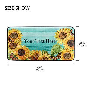 Custom Personalized Kitchen Rugs Teal Sunflowers Butterfly Doormat Floor Mats Kitchen Mat Non Slip Bath Rug Carpet for Entryway Living Room Bedroom Home Decor 39 X 20 Inch