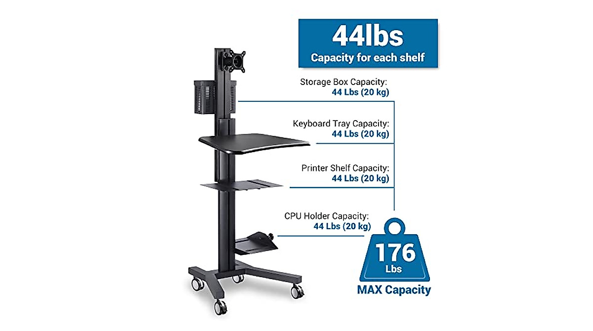 AW Mobile Standing Workstation - Rolling PC Cart