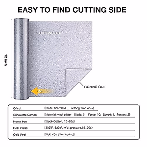 HTVRONT Silver Glitter HTV Vinyl Roll-12 x 15FT Silver Glitter Heat Transfer Vinyl for Shirts, Glitter Iron on Vinyl for All Cutter Machine，Easy to Cut for Heat Vinyl Design