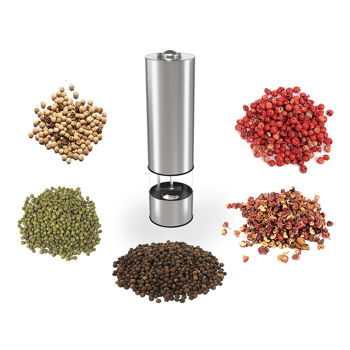 Electric Pepper Grinder or Salt Grinder – Battery Operated Automatic Spice Grinder - Pepper Mill with Light and Adjustable Ceramic Grinder by Velvastar
