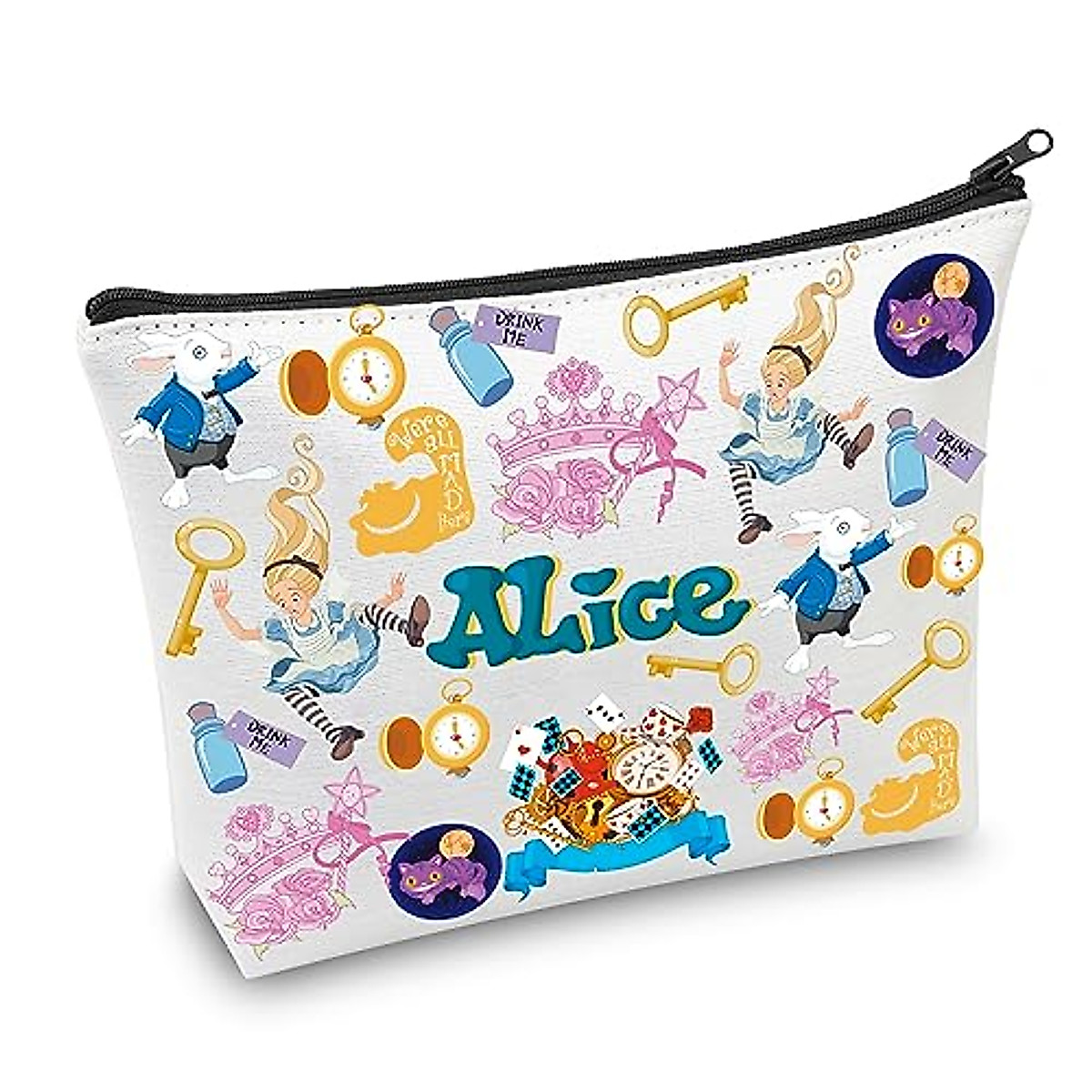 CMNIM We Are All Mad Here Alice Gift Makeup Bag Smiling Cat Wonderland Quote Cosmetic Bag Alice Fairy Tales Gifts (AIice makeup bag 1)