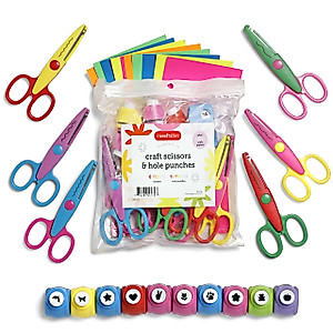 Incraftables 6pcs Decorative Pattern Edge Craft Scissors 10pcs Small Paper Hole Punch Shapes 10pcs Colorful Papers. Best for Fun DIY Scrapbooking Crafting Projects for Kids Adults.