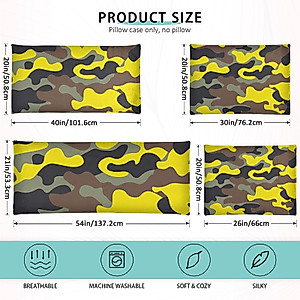 Yellow Camo Pillowcase for Hair and Skin Body Pillow Cover Long Pillow Covers 20"X 54" Pillow Cases Body Size with Zipper for Pillow