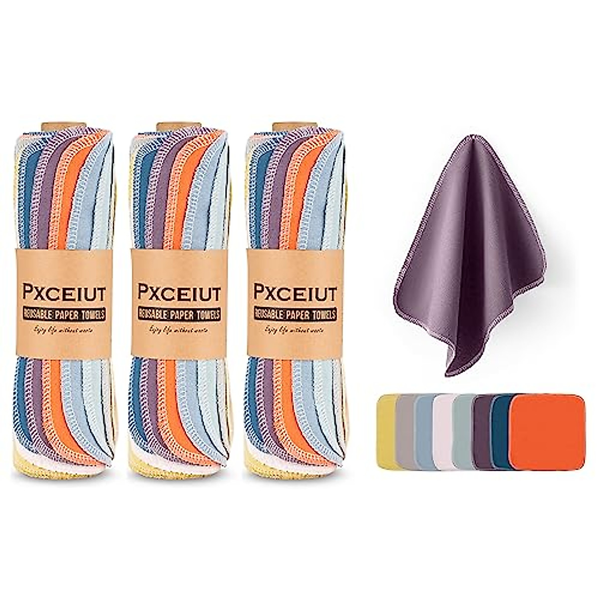 Reusable Paper Towels Washable Roll - Packs of 48 Kitchen Paperless Paper Towels - 10" x 10" Cotton Cloth Paper Towels, Super Soft, Absorbent, Zero Waste Alternative Napkins