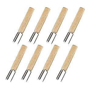 Messar Corn Forks Set, 8 PCS Stainless Steel Corn Corn on The Cob Holders Corn Holders Fruit Forks with Wood Handle Corn on The Cob Skewers Food Prongs Corn Clips BBQ Tool
