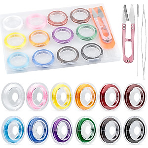 12 Roll FIVEIZERO 0.7mm Flat Elastic Bracelet String Cord, 12 Color High Stretch Beading Elastic String for Bracelets Necklace Jewelry Making, Stretchy Thread Cord for Clay Beads, Crystal & Pony Beads