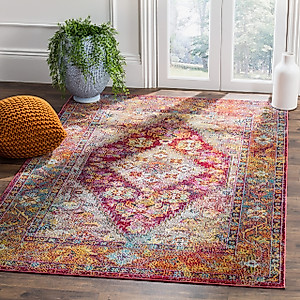 SAFAVIEH Crystal Collection Area Rug - 8' x 10', Light Blue & Orange, Medallion Distressed Design, Non-Shedding & Easy Care, Ideal for High Traffic Areas in Living Room, Bedroom (CRS507A)