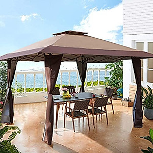 PHI VILLA 13'x13' UV Block Sun Shade Gazebo Canopy with Hardware Kits, Gazebo Shade for Patio Outdoor Garden Events, Brown