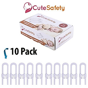 CUTESAFETY Sliding Cabinet Locks - Baby Proofing Cabinets with Adjustable Child Safety Lock - Childproof Latches for Knobs,Handles on Kitchen Doors,Storage Door,Cupboard,Closet,Dresser (White, 10)