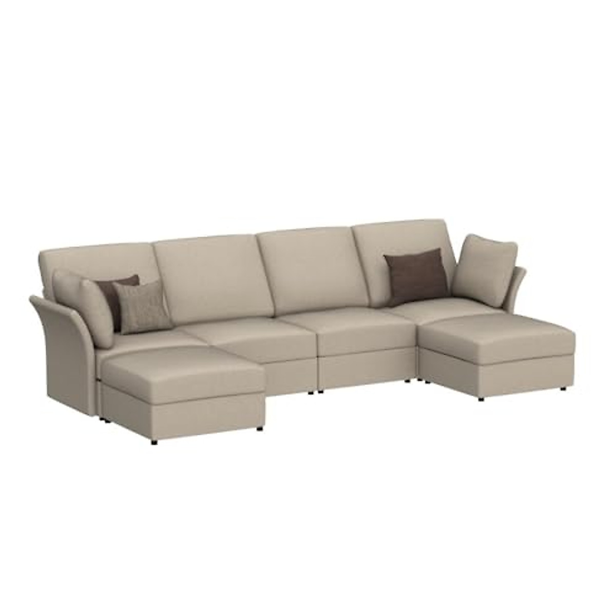 VanAcc Sectional Couch 6 Seats, Modular Sectional Sofa U Shaped sectional with Ottomans, Reversible Sofa Couch for Living Room, Beige Chenille