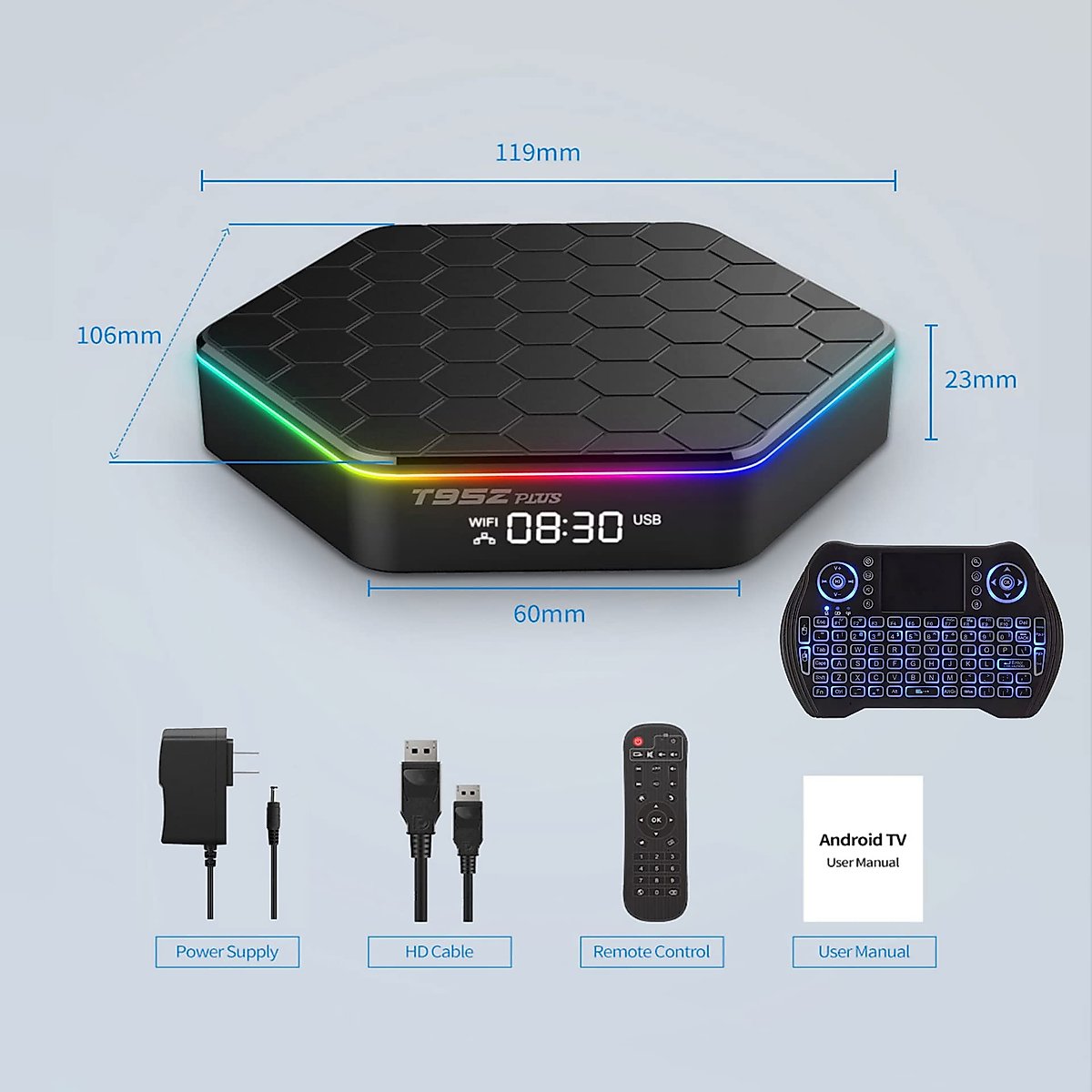 T95Z Plus Android TV Box 12.0 | 4GB RAM 32GB ROM | WiFi6 | 6K 3D HDR10+ | Bluetooth 5.0 | Android Box with Keyboard Remote | Dual Band 2.4GHz/5.8GHz | Smart TV Box 2024