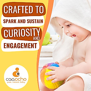 caaocho Pure Natural Rubber Sensory Ball Rainbow 4" - BPA Free Baby Ball Toy, for Sensory Play, Perfect Bouncer, Gentle Squeaking