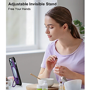 STERKER for iPhone 13 Pro Max Phone Case [Invisible Built in Stand & Ring Holder] Compatible with MagSafe Military Grade Drop Protection Slim iPhone 13 Pro Max Cases for Men Women 6.7", Purple