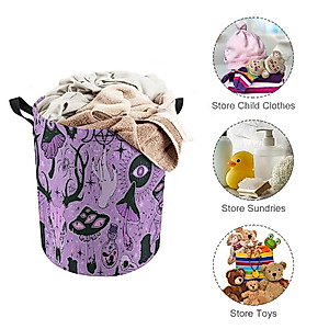 Large Laundry Basket Witch Witchcraft Goth Skull Mushroom Laundry Hamper with Drawstring, Collapsible Waterproof Laundry Bag for Dirty Clothes, Toys, Bedroom, Bathroom