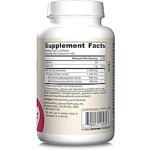 Jarrow Formulas EPA-DHA Balance, 1,200 mg Omega-3 Fatty Acids for Cardiovascular Support, 240 Softgels, 120 Day Supply