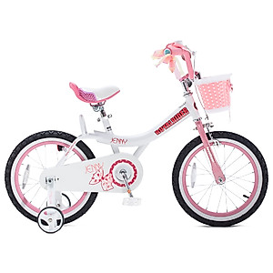Royalbaby Princess Girl Children's Bicycle Outdoor Ride-On Bike with Training Wheels, Kickstand, Adjustable Seat and Basket, 16 Inch, Jenny/White-Pink