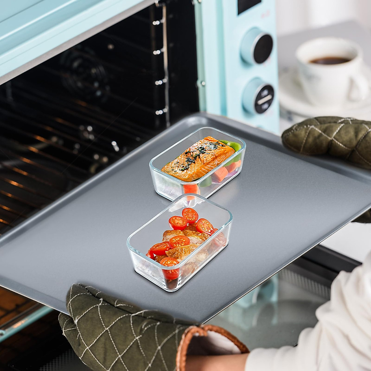 NUTRIUPS 16oz Glass Food Storage Containers with Lids, Set of 2 Reusable Meal Prep Containers, Glass Lunch Box, Lunch Containers