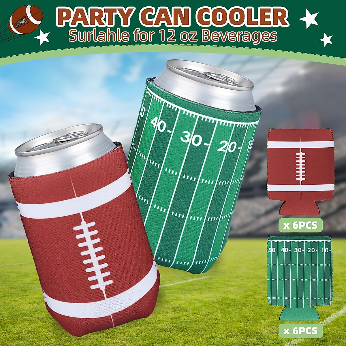 LFZHAN Football Party Decorations,12 Pcs Can Sleeves Neoprene Insulator For Super Bowl Game Day Decorations And Gifts