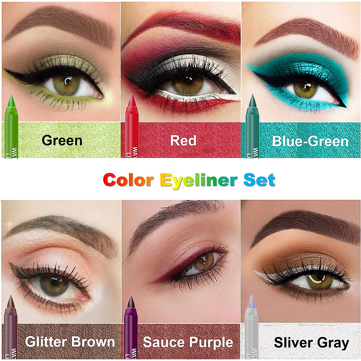 AWCCXMYM 12 Colors Eyeliner Pen Set,Glitter Eyeliner Pencil,Eye Liners for Women Waterproof Colored Eyeliners Long-Lasting Professional Eye Makeup Set for Women
