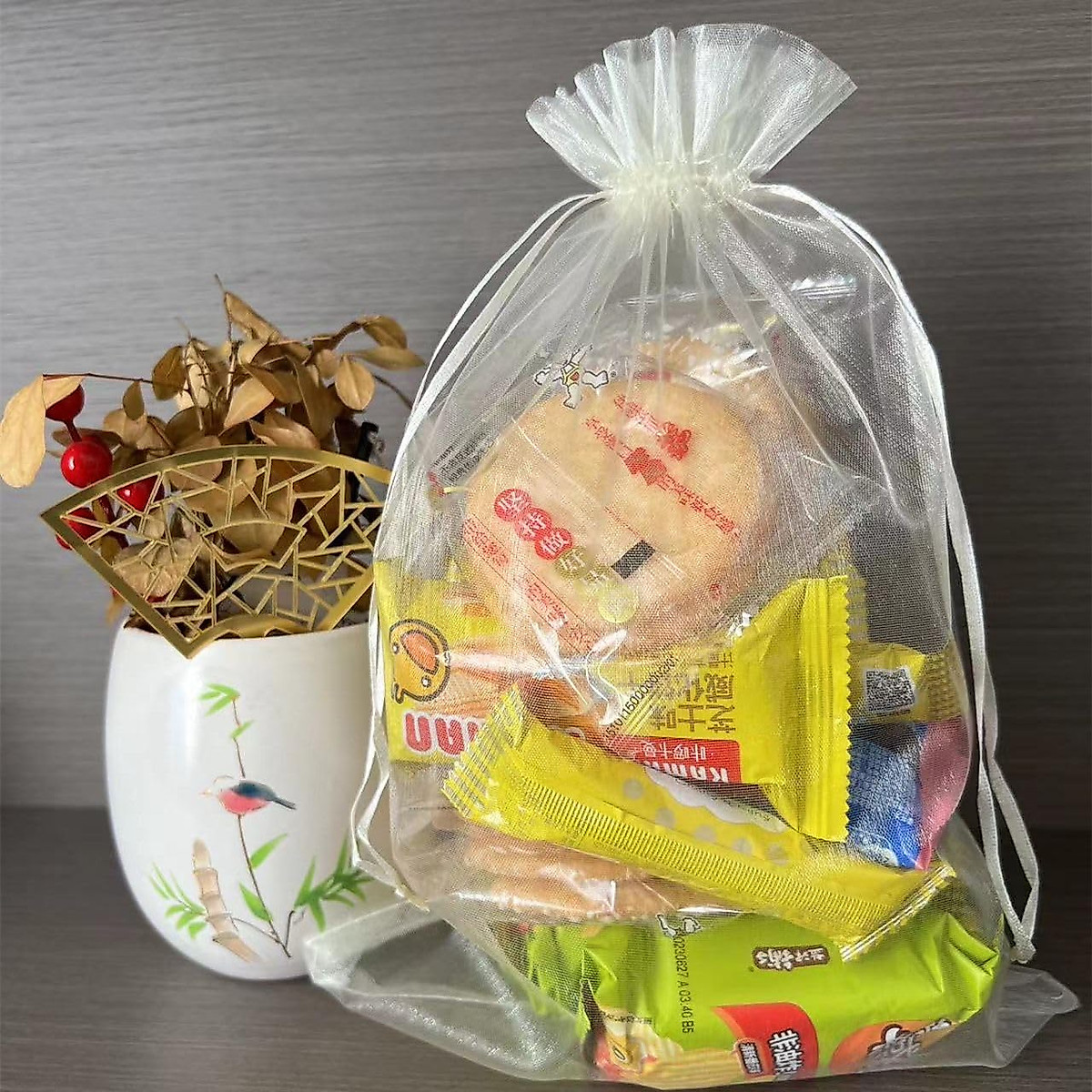 LYSXP 30PCS Organza Bags 10x14Inch,Ivory Large Sheer Organza Bags Wedding Favor Bags with Drawstring Party Christmas Candy Bags…