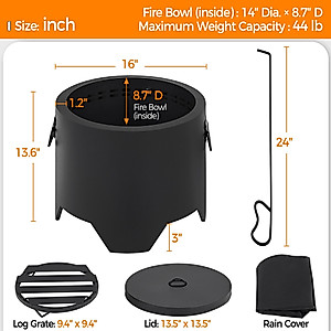 Yaheetech Smokeless Fire Pit for Outdoor Garden Patio Camping W/Silicone Fire Pit Mat & Fire Poker & Rain Cover & Lid & Log Grate, 16in