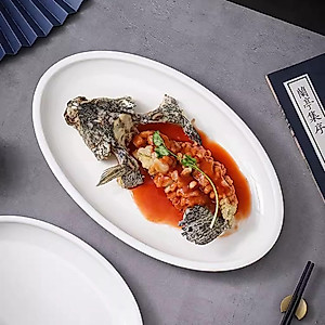 Dinner Plates Set Fish Plate Household Steamed Fish Plate Large Hotel Restaurant Commercial Tableware Oval Dish Kitchen Salad Bowl (Size : Small)