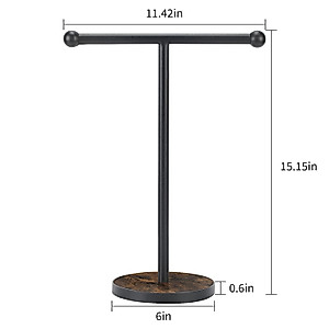 YINMIT Hand Towel Holder Stand, Matte Black T-Shape Free Standing Hand Towel Holder for Bathroom with Heavy Base, Height 15” Wood Countertop Towel Holder for Bathroom Kitchen Countertop Vanity
