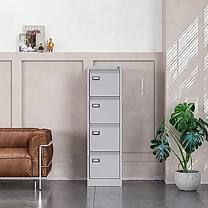 Yizosh 4 Drawer File Cabinet with Lock, Filing Cabinets for Home Office, Metal Locking Office File Storage Cabinets with Drawers, Vertical Small Filing Cabinet Organizer for Legal/A4