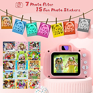 Kids Digital Camera, Toddler Camera, Kid Camera with 2 Inch Screen and 32Gb SD Card, Camera for Kids, Toys for Over 6 Year Old Girls, Birthday Gift Christmas Toy for 6 7 8 Children by Nidoot(Pink)