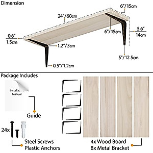 Wallniture Arras 24"x6" Floating Shelves for Wall Decor, Rustic Wall Shelves for Living Room, Kitchen & Bathroom Shelf Unit, Wood Wall Bookshelf Set of 4, Natural