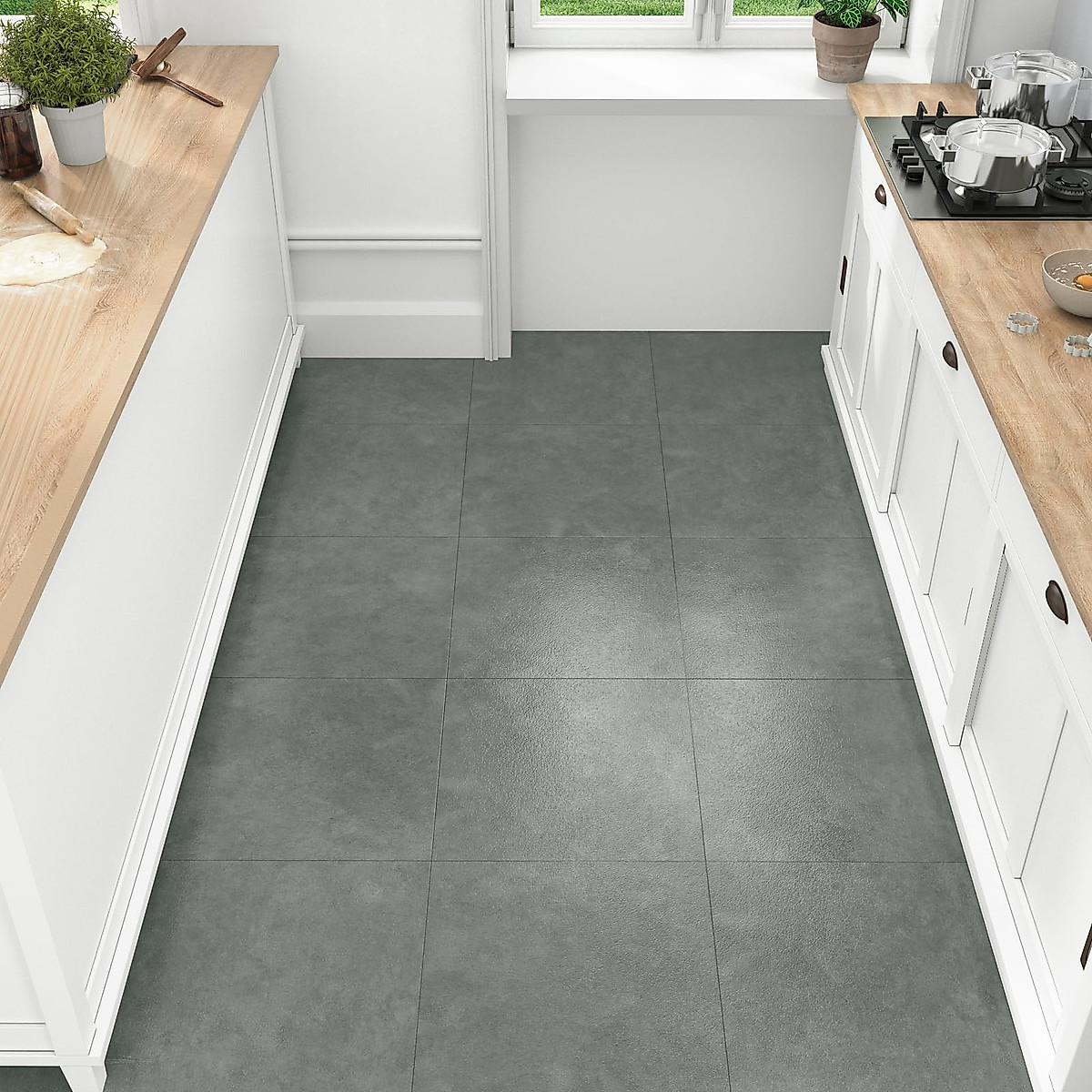 WESTICK Marble Grey Peel and Stick Floor Tile 12 x 12 in Bathroom Floor Tiles Thick Kitchen Removable Floor Tiles Peel and Stick Waterproof Self Adhesive Vinyl Flooring Peel and Stick Tile 5 PCS