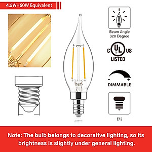 Sengled E12 Candelabra Bulb 60W Equivalent LED Chandelier Light Bulbs, 5W Dimmable E12 LED Bulb, 2700K Soft White 450LM Candelabra Base, Flame Tip Candle Light Bulbs, 12 Packs