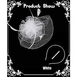 Kidukso Mesh Veil Hats Headbands Bridal Fascinators Hats with Headband and Clip Women Lady Kentucky Derby Cap Wedding Tea Party, White