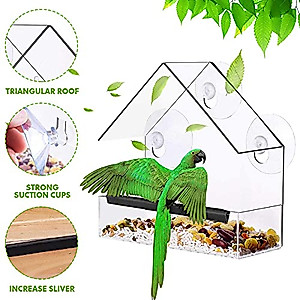 SUQ I OME Outside Wild Clear Window Mounted Bird Feeders with Strong Suction Cups, Acrylic Clear, Window Bird House Feeder for Cardinals, Blue Jays, Finches