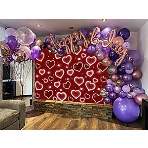 DYANG Early 2000s Backdrop for Red Heart Party Photo Backdrop Glitter Heart Sweet 16 18th 21th 30th Women Men Happy Birthday Photography Background Selfile Wall Decor (Red)