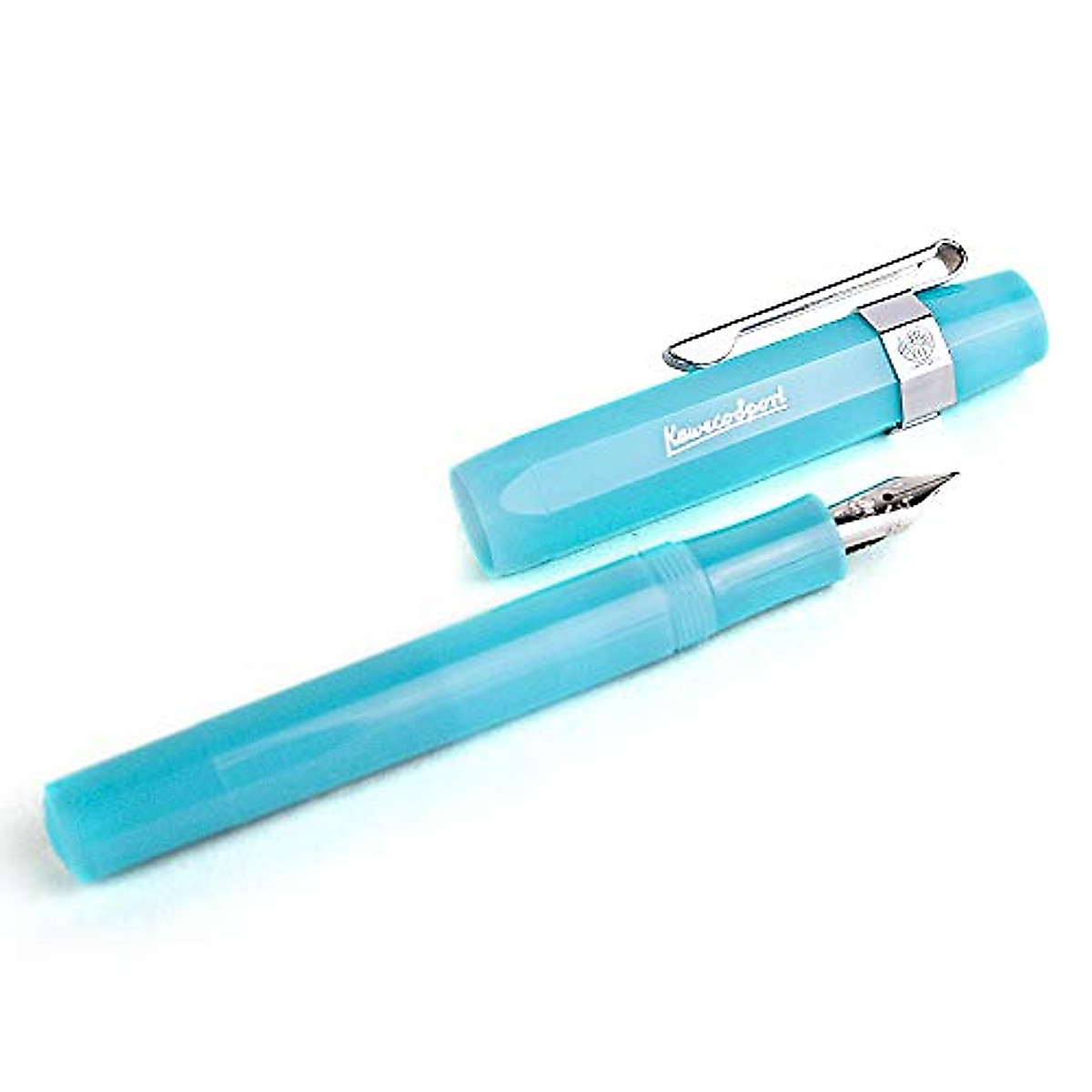 Kaweco Frosted Sport Fountain Pen Light Blueberry, Fine Nib with Kaweco Sport Octagonal Clip Chrome (2019 Novelty)