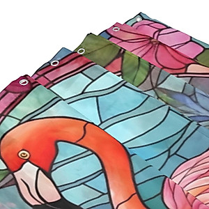 TIYAANDSY Flamingo Shower Curtain for Bathroom, Flower Leaves Glass Art Boho Shower Curtain Set, Cute Animals Abstract Fabric Modern Waterproof Bathroom Decor with 12 Hooks 72x72in YLATY4139