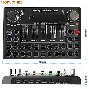 Audio Mixer, Mini Sound Dj Mixer Board,Universal Voice Changer External Live Sound Card with 18 Sound Effects for Karaoke Singing for Phone Laptop Computer，Gaming Live Streaming
