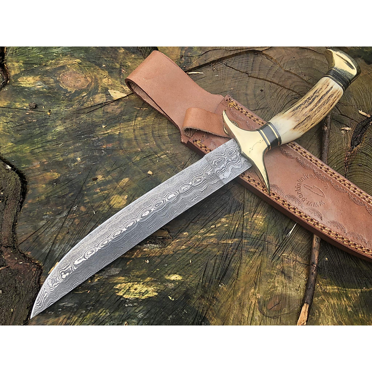 Perkin Handmade Damascus Steel Hunting Knife - Beautifu Hunting Knife with Sheath