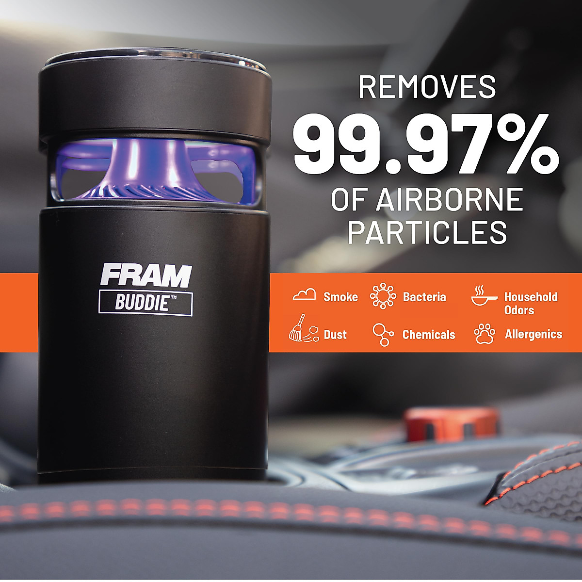 FRAM Buddie HEPA Air Purifier H13 Filtration & UV-C LED Sanitization, Cable-Free Rechargeable Portable Air Purifier for Home, Car & Work, Eliminates 99.97% of Dust, Smoke & Other Pollutants | CAP30200