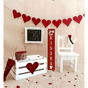 KPSheng 8x48 Inch Hugs And Kisses Porch Sign, Valentine Heart Sign Standing Hanging Porch Decor for Valentine's Day Home Front Door Yard Party Decor