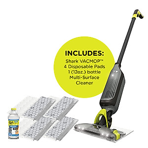 Shark VM252 VACMOP Pro Cordless Hard Floor Vacuum Mop with LED Headlights, 4 Disposable Pads & 12 oz. Cleaning Solution, Charcoal Gray