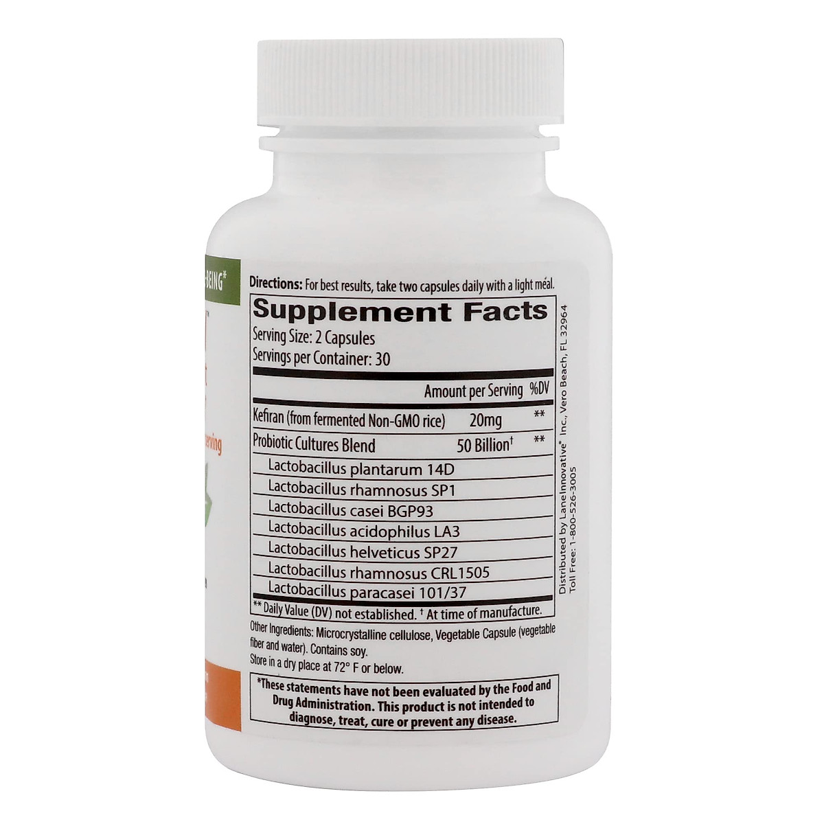 Lane Innovative - Kefiran, Vegetable Capsules, Kefir Nutrient + 50 Billion Active Probiotic Cultures, Supports Optimal Digestive Health (60 Servings) | 2-Pack