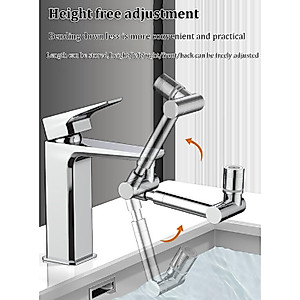 Timnamy Faucet Attachment, 1440° Extendable Robotic Arm Faucet, 2 Mode Multi Angle Rotating Faucetfor Kitchen Bathroom Sink with Height Adjustment and Splash Prevention (Black)
