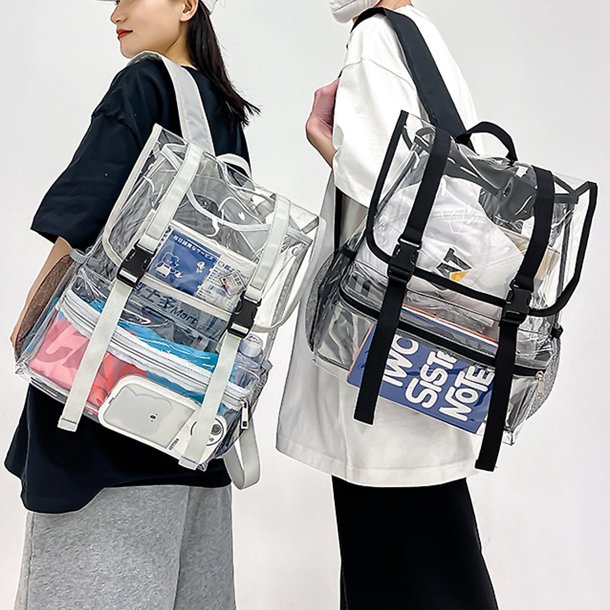 Verdancy Clear Backpack Transparent Bookbag See Through Schoolbag with Padded Adjustable Straps Heavy Duty PVC Waterproof (Black)