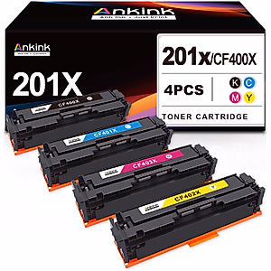 ANKINK Compatible Toner Cartridge Replacement for HP 201X 201A CF400X CF401X CF402X CF403X CF400A for MFP M277dw M252dw M277n M277c6 M252n M277 (Black, Cyan, Magenta, Yellow)