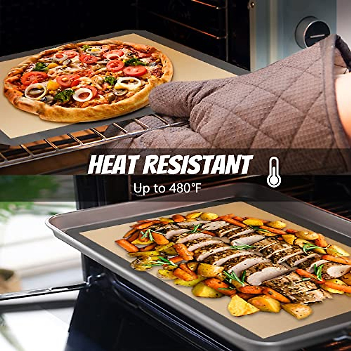 Elyum Silicone Baking Mat, 2 Pack Non-Stick Food Grade Silicone Mat for Baking, Reusable Heat Resistant Half Sheet Baking Mat for Cookies Macarons Bread Pastry (16.5"x11.6", Grey)